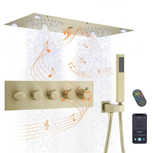 CASAINC Thermostatic 4-Spray LED Rain Ceiling Mount Dual Fixed and ...