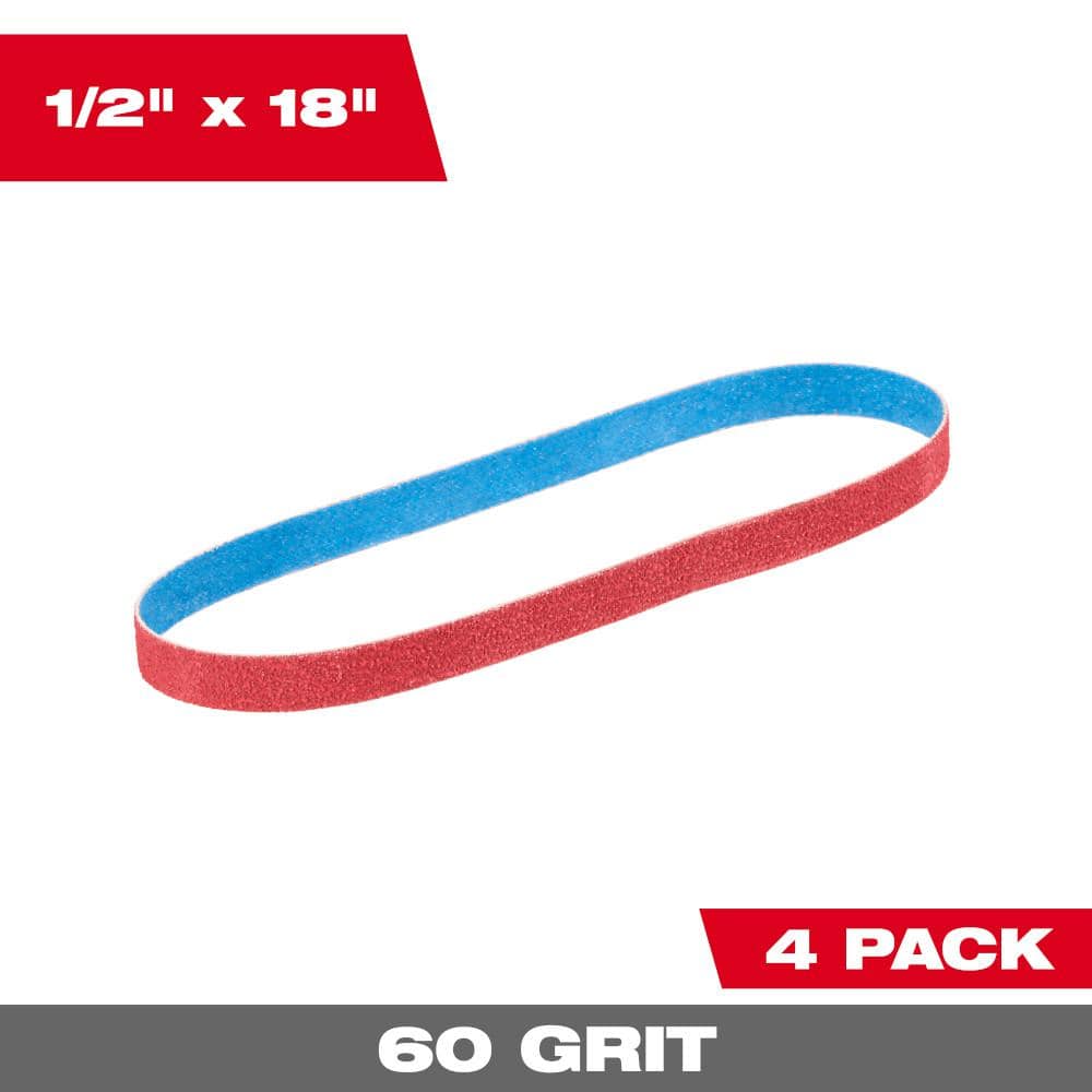 Milwaukee 1/2 in. x 18 in. 60 Grit Bandfile Belts (4 Pack) 48-80-9060 ...