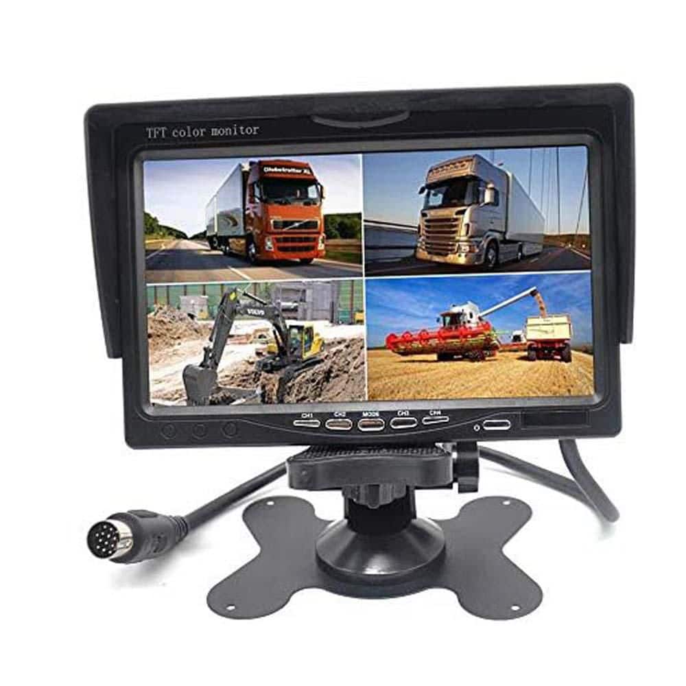 OBJLGEV 7 in. TFT LCD Car Rearview Quad Split Monitor in Black (1-Pack ...