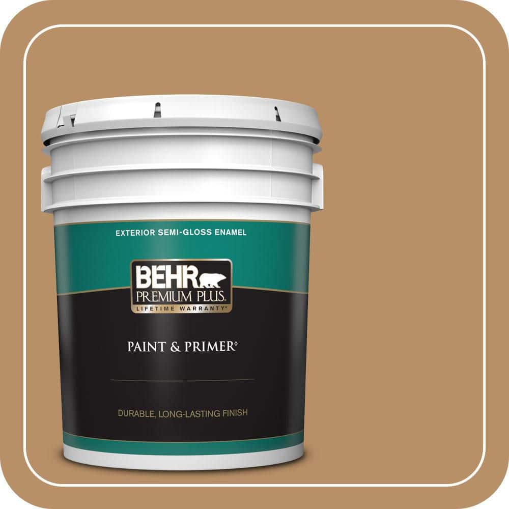 BEHR PREMIUM PLUS 5 gal. #S260-5 Almond Roca Semi-Gloss Enamel Exterior ...
