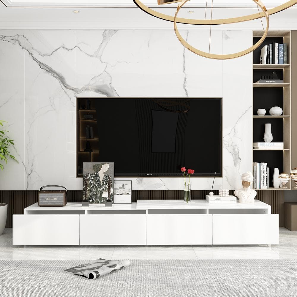FUFU&GAGA White Wooden TV Console, Entertainment Center Fits TV's up to 90 in. with 4 Drawers ...