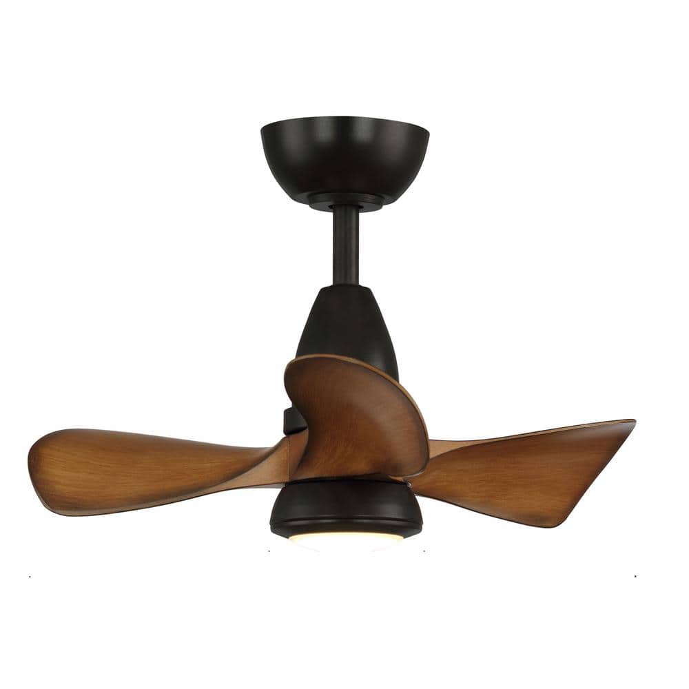 28 in. Indoor Black and Brown Smart Ceiling Fan with Light and Remote ...