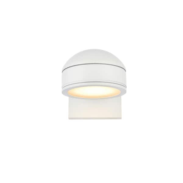 Timeless Home 1-Light Round White LED Outdoor Wall Sconce (5"W x 5"H x ...