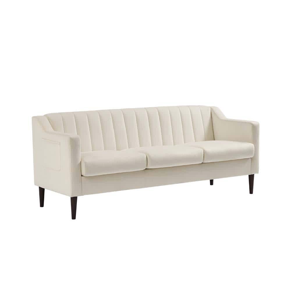 wetiny 77.17 in. Square Arm Velvet Rectangle Sofa in White ...