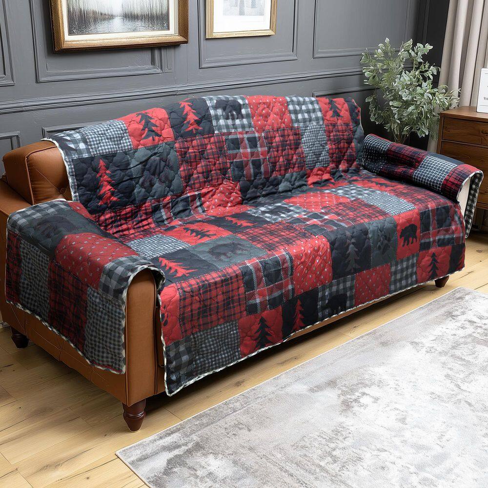 DONNA SHARP Red Forest Gray Polyester 1-Piece Sofa Furniture Slipcover ...