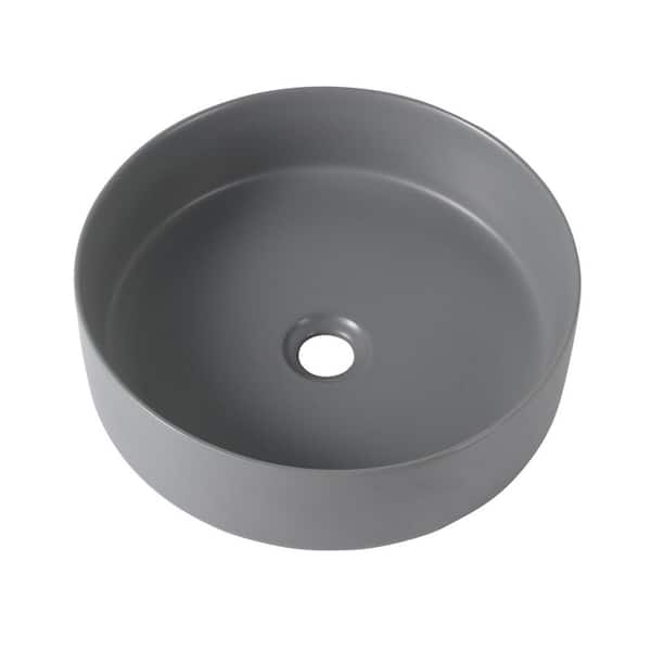 Miscool Anky Gray Ceramic 16 in. Round Bathroom Vessel Sink ...