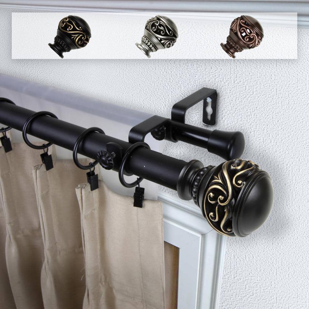 Rod Desyne Claudia 1 in. Double Curtain Rod 120 in. to 170 in. in Black ...