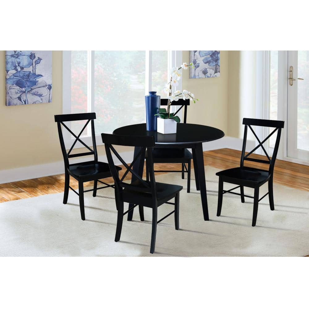 International Concepts 42 in. Black Solid Wood Round Top 4-Legs Dining ...