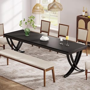 BYBLIGHT Roesler White Wood 78.7 in. 4 Leg Dining Table Kitchen Table ...