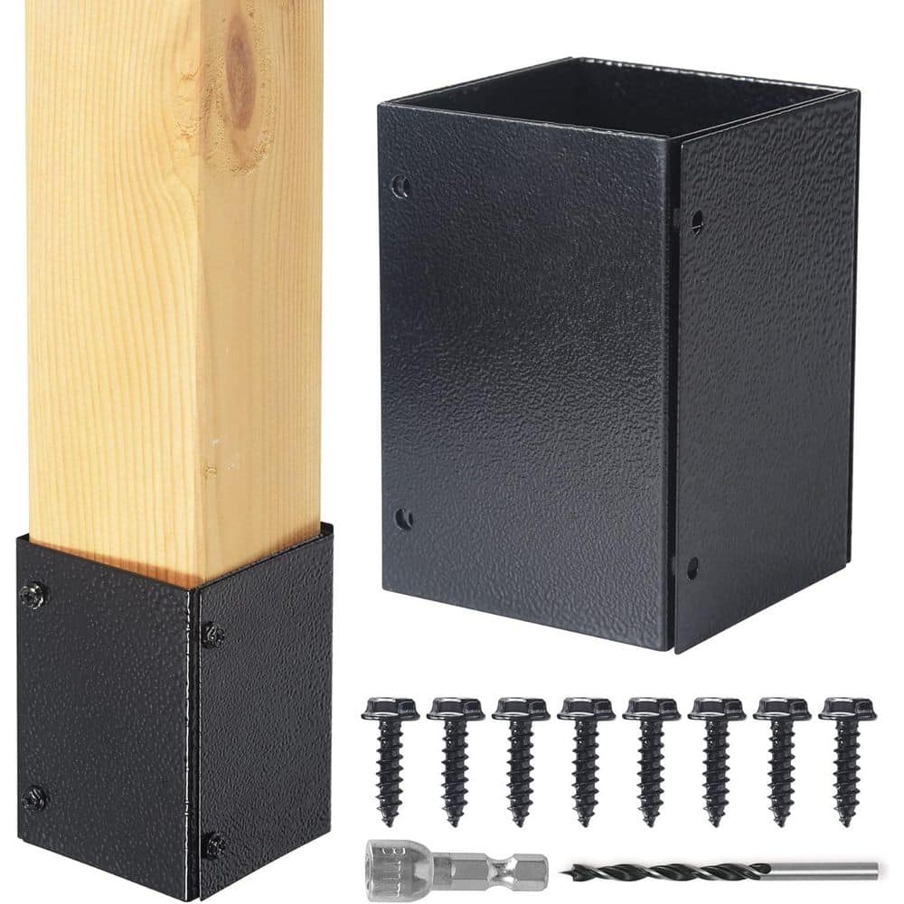 Afoxsos Stainless Steel Adjustable Post Protector Black Protects Wooden ...