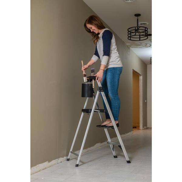 Gorilla Ladders 3 Step Aluminum Step Stool Ladder 250 lbs. Type I Duty Rating 9ft. Reach Height GLA 3 2 The Home Depot