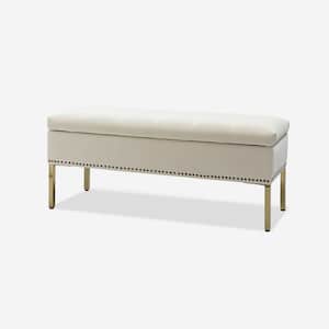 JAYDEN CREATION Cayetano Ivory Upholstered Entryway Bench with Metal ...
