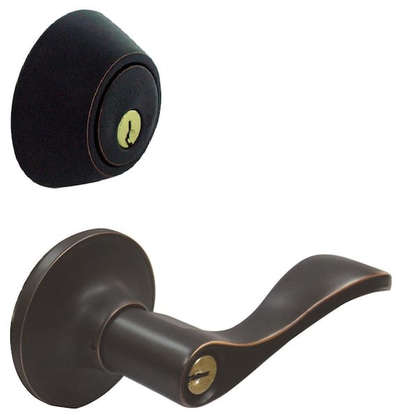 Defiant Naples Aged Bronze Keyed Entry Door Lever with Single Cylinder ...