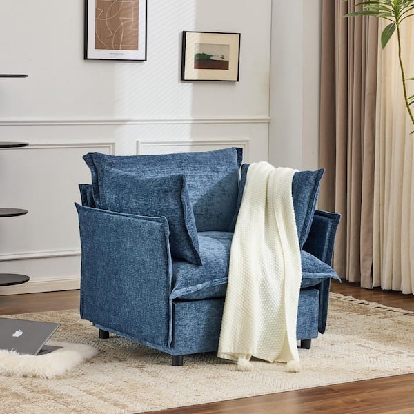 Karl home Sea Blue Chenille Arm Chair Accent Chair with Thin Arms For ...