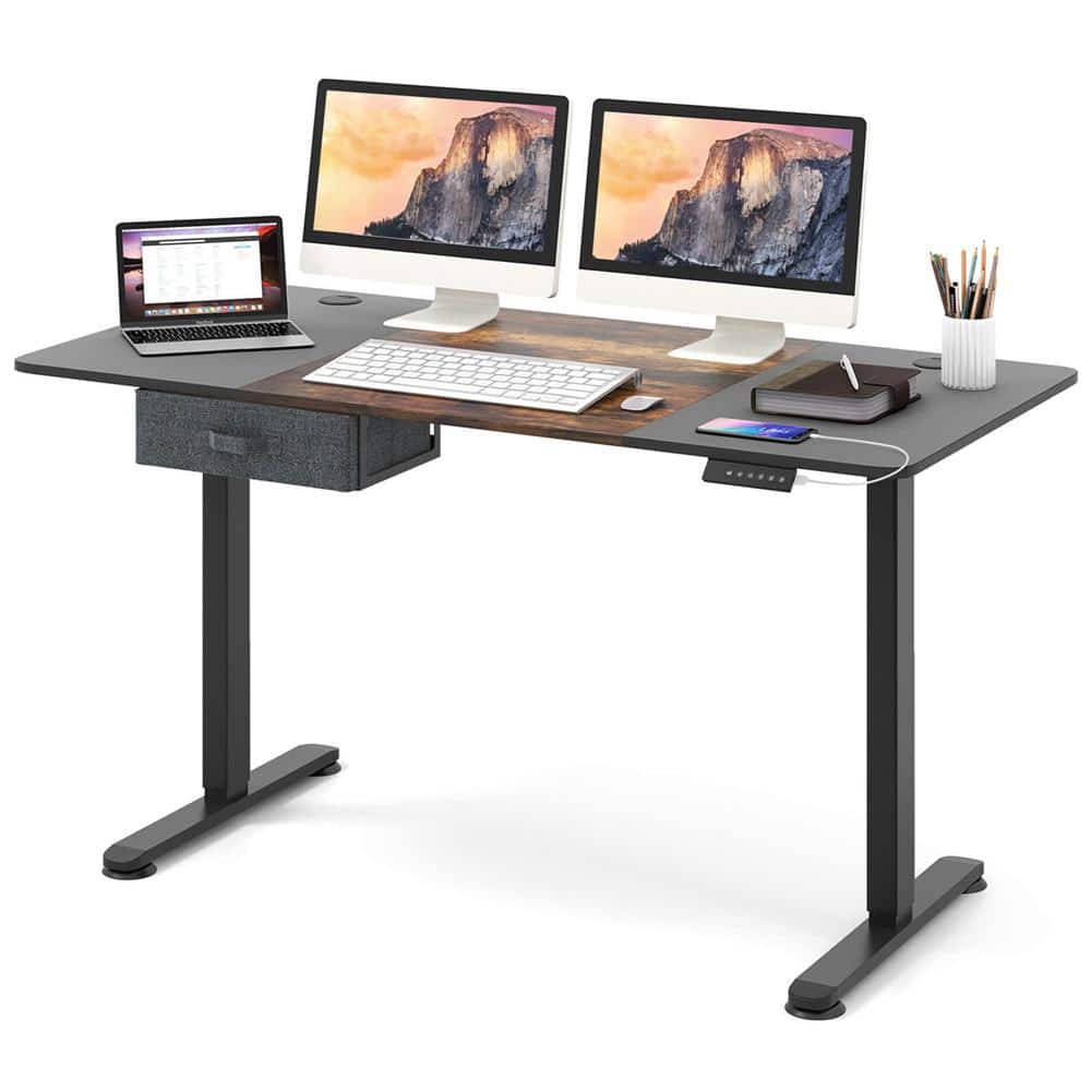 Reviews for Costway 55 in. Rectangular Grey Electric Standing Desk ...