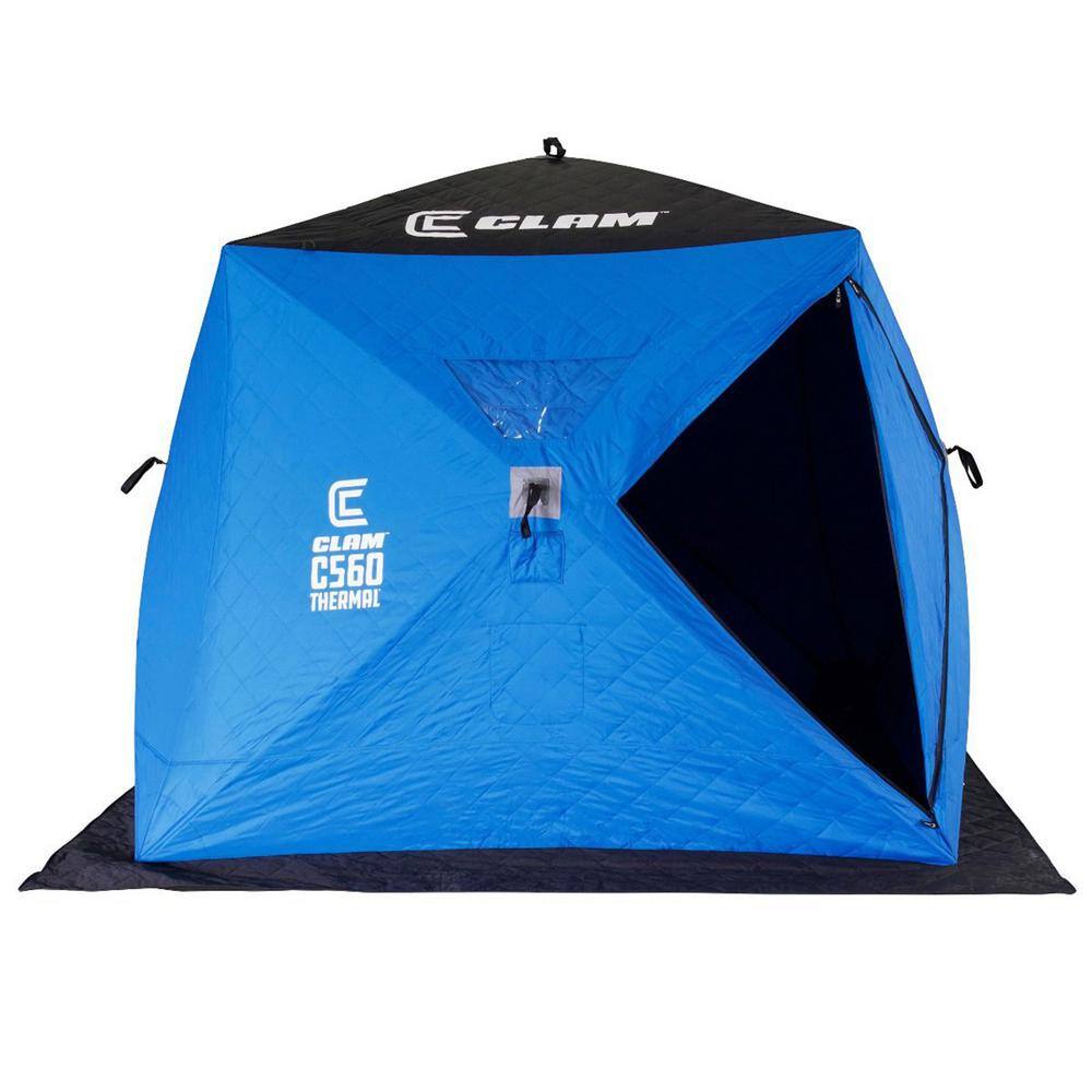 Clam Thermal 90 in. Pop Up Ice Fishing Angler Hub Shelter in Blue CLAM ...