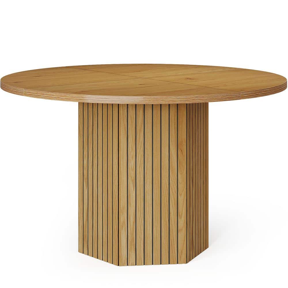 BYBLIGHT Roesler 47 in. Oak Wood Pedestal Round Dining Table without ...