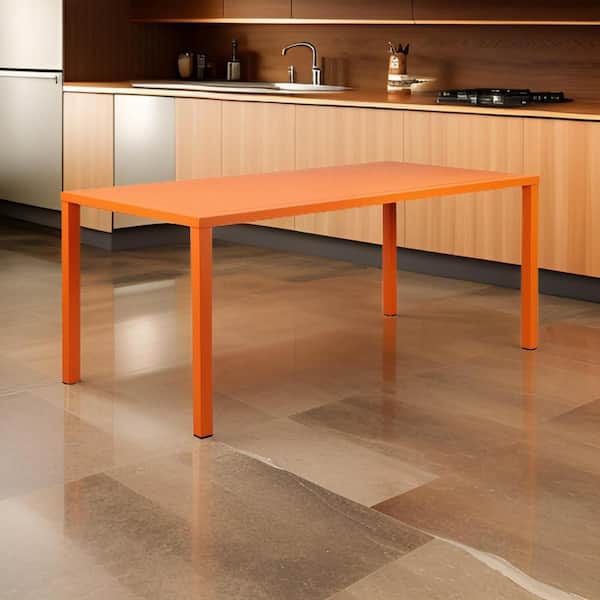 Benjara 71 in. Orange Metal Top 4-Legs Dining Table Seating for 4 ...