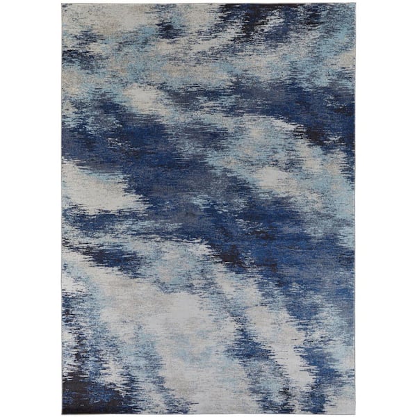 HomeRoots 3 ft. X 5 ft. Blue and Ivory Abstract Area Rug 2000513513 ...