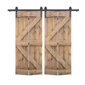 CALHOME 48 in. x 84 in. Mid-Bar Solid Core Red Walnut Stained DIY Wood Double Bi-Fold Barn Doors ...