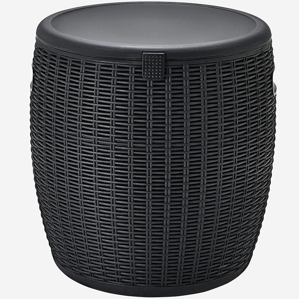 SKONYON 9.5 Gal. 4-in-1 Resin Wicker Outdoor Side Table with Storage ...