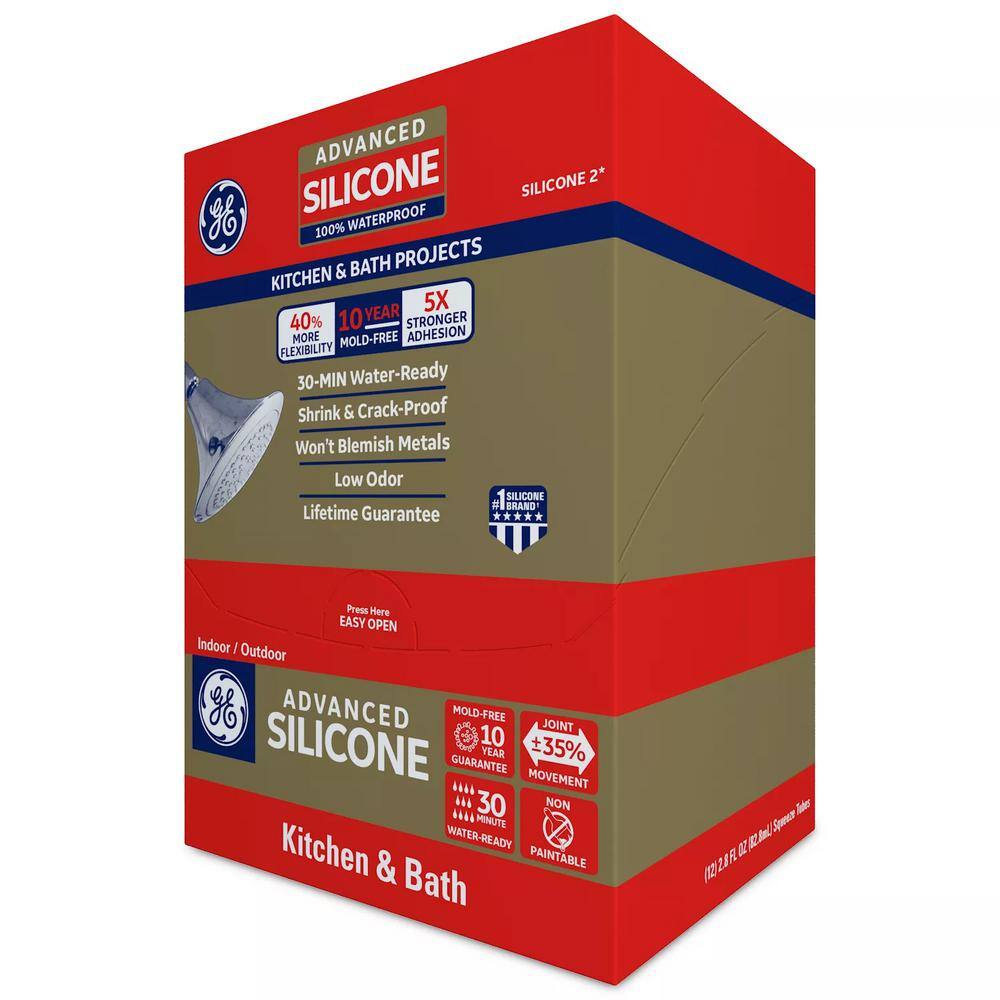 GE Advanced Silicone 2 2.8 oz. White Kitchen and Bath Caulk (case of 12 ...
