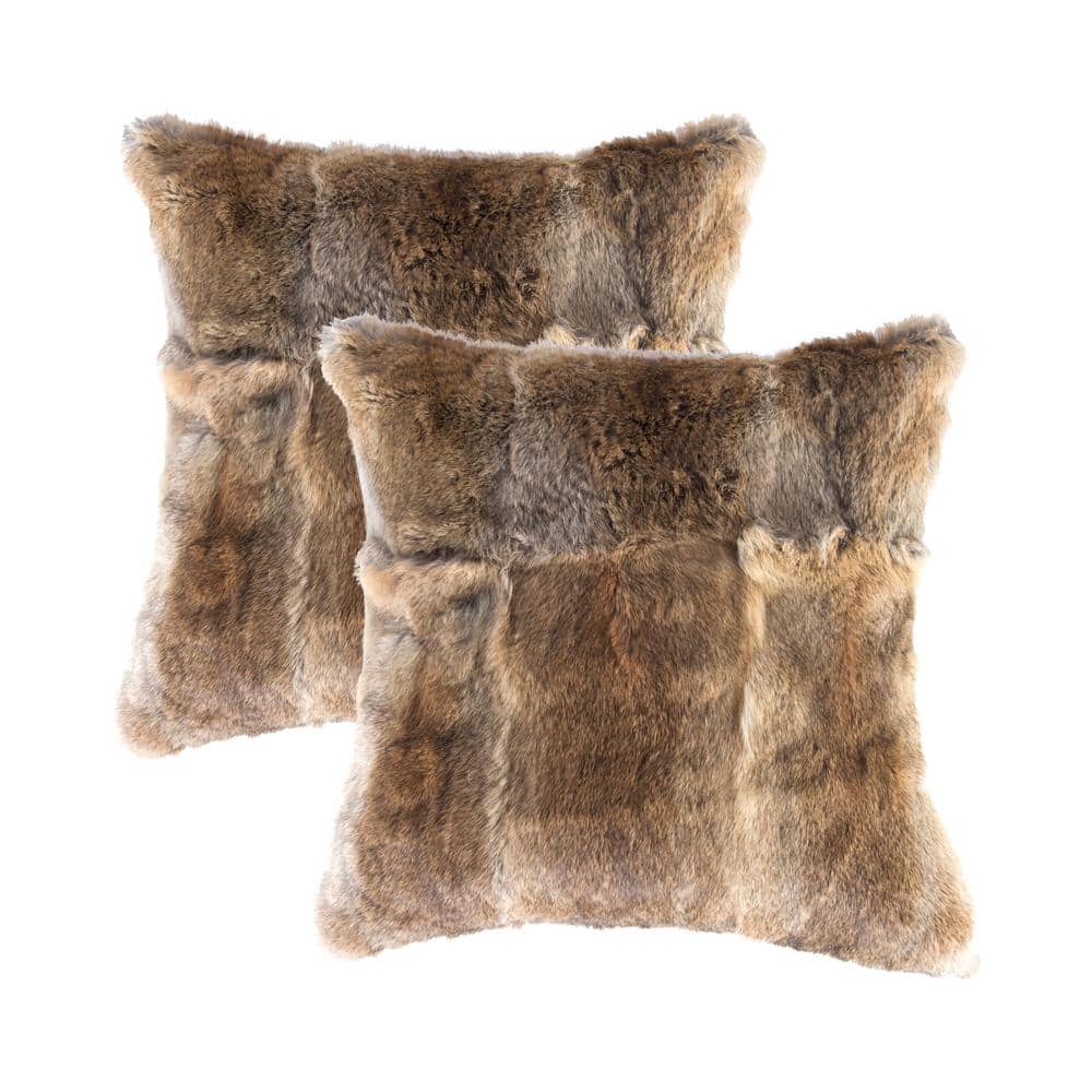 natural 2-Pack Rabbit Fur 18 in. x 18 in. Pillow 676685050298 - The ...