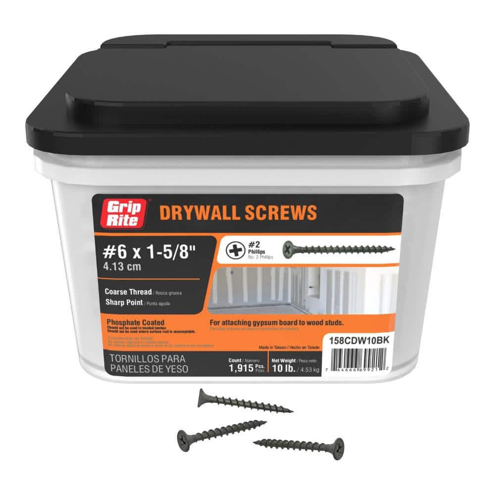Grip-Rite #6 x 1-5/8 in. #2 Phillips Bugle Head Coarse Thread Drywall ...