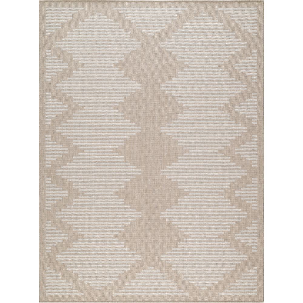 Beverly Rug 5 X 7 White Beige Waikiki Modern Stripes Indoor Outdoor ...