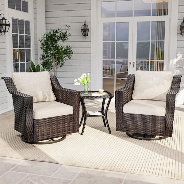 PremDwell 3-Piece Brown Wicker Outdoor Rocking Chair Patio Swivel Chair ...