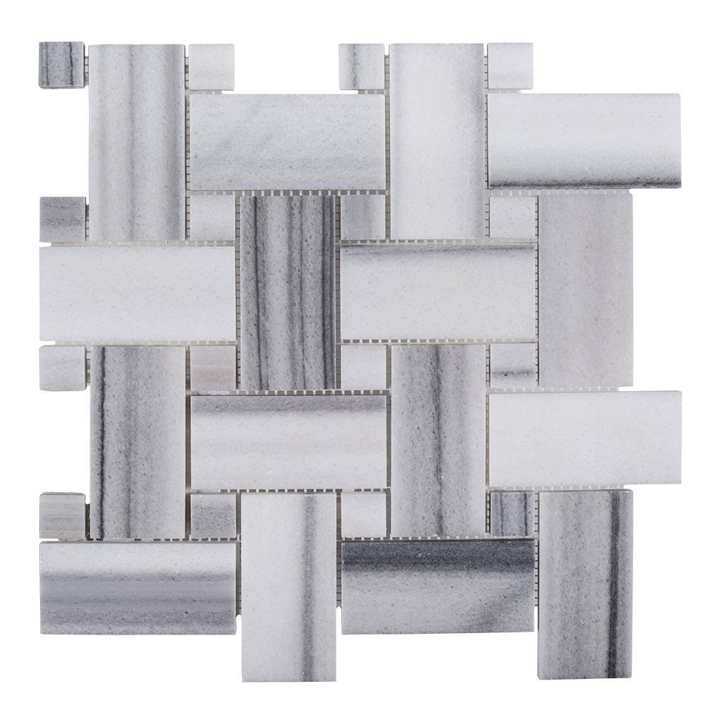 Jeff Lewis Camden White 12 in. x 12 in. x 10 mm Basket Weave Honed ...