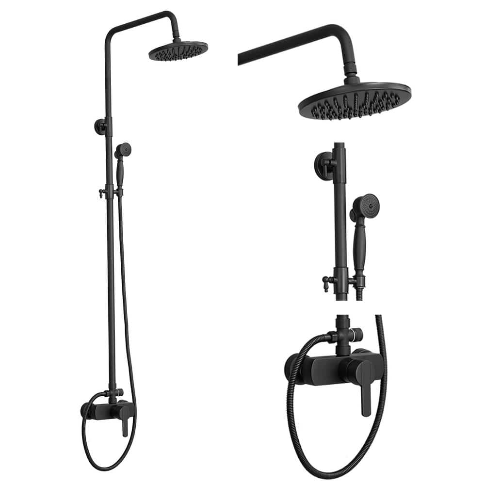 BWE Single Handle 2-Spray Wall Bar Shower Kit 8 in. Round Rain Shower ...