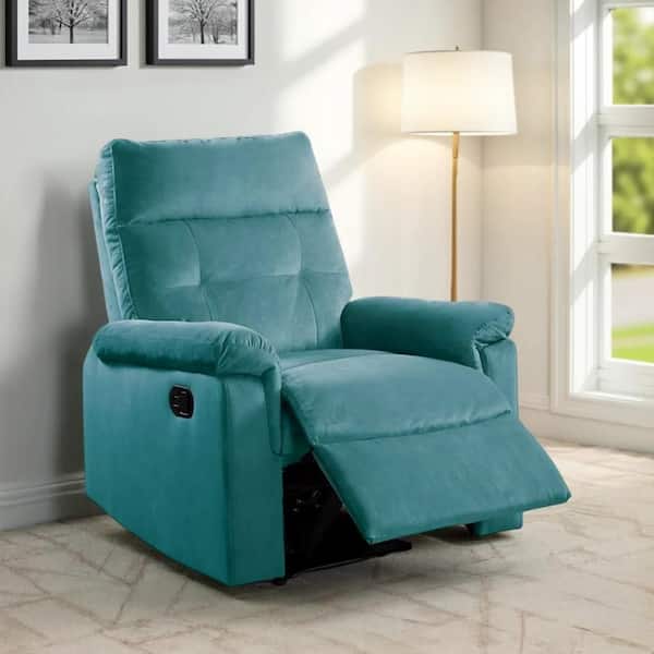 Benjara Jessy Teal Blue Polyester Glider Recliner Chair with Tufted ...