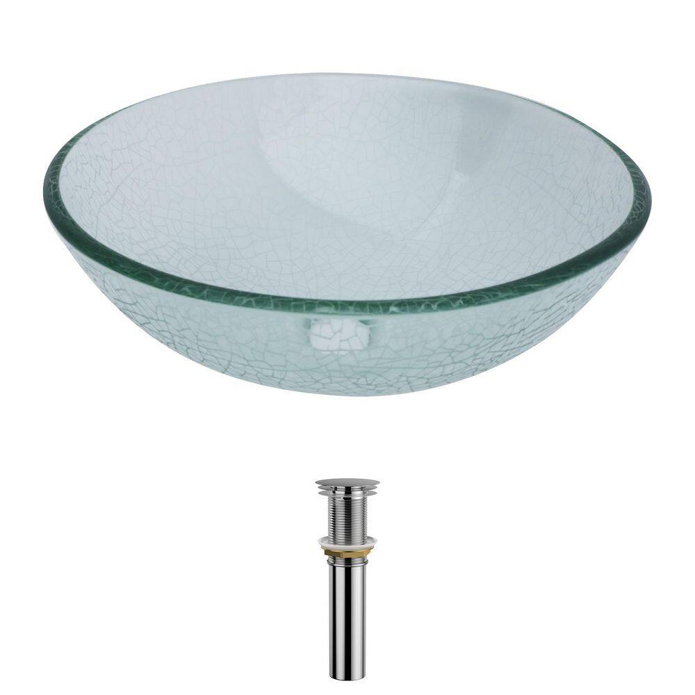 Kichae 16-1/2 in Round Vessel Bathroom Sink in Clear Glass and Emerald ...
