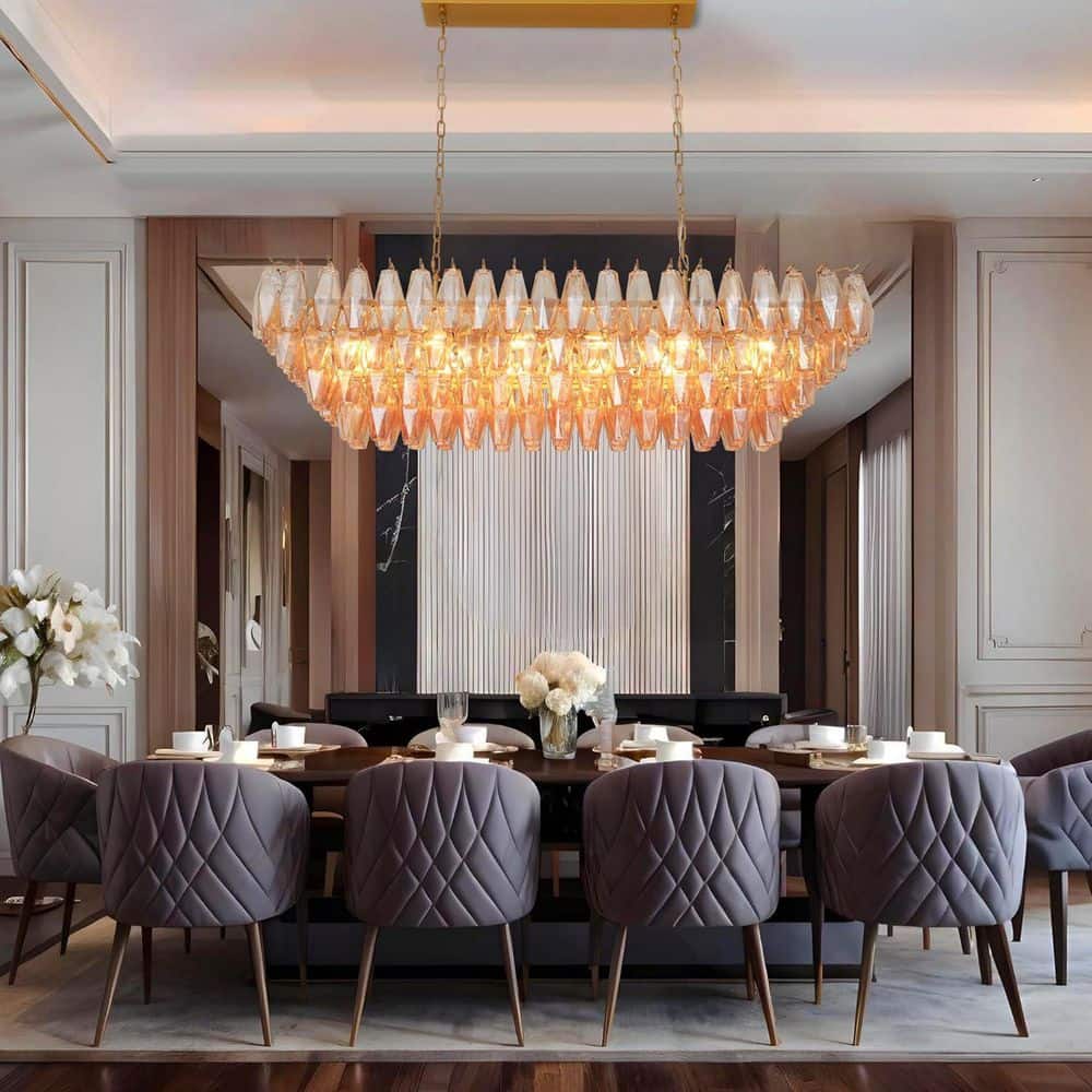 Jushua 54 in. 12-Light Rectangle Gold Kitchen Chandelier Over Table ...