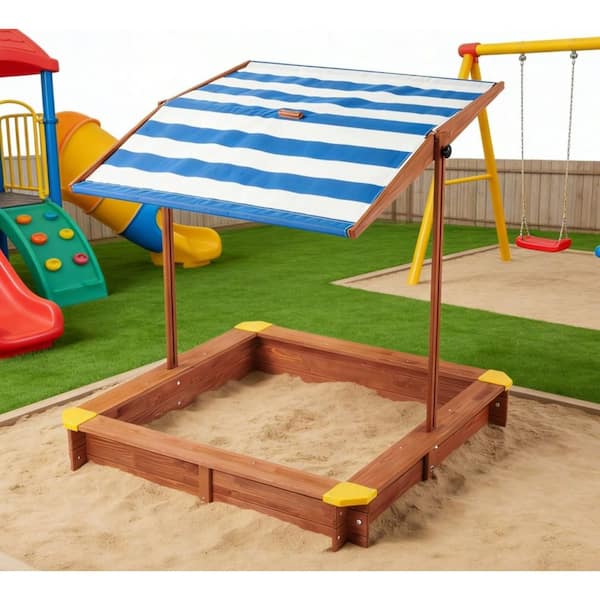 3.8 ft. W x 3.8 ft. L Solid Wood Square Sandbox with Cover and ...