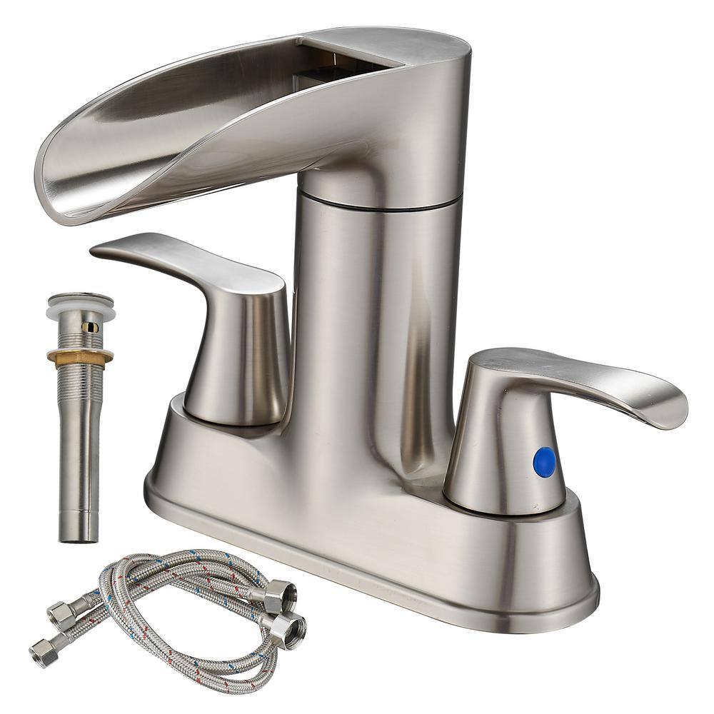 Heemli Rotatable 4 in. Centerset Double Bathroom Faucet with Drain kit ...