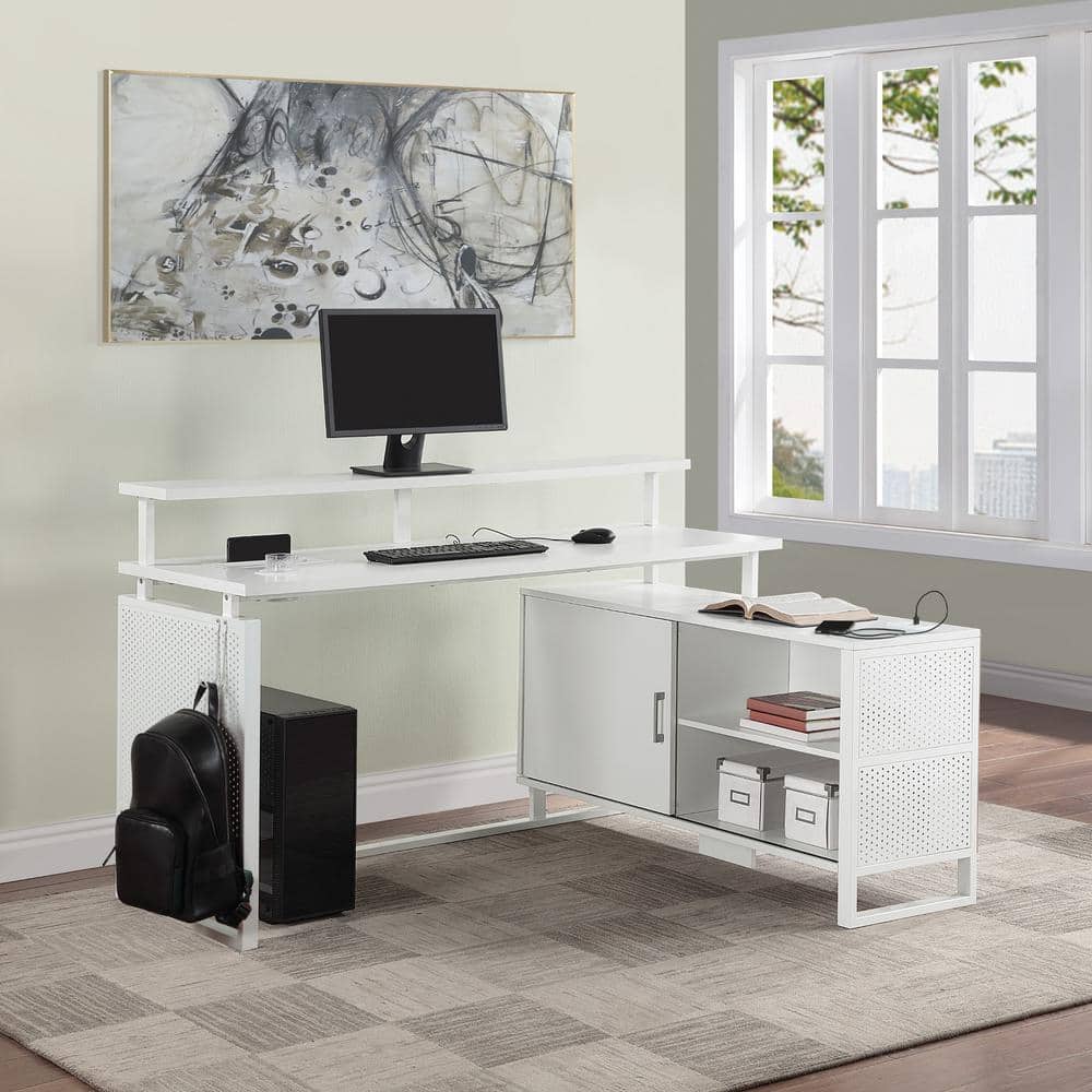 OSP Home Furnishings Ace 60.25 in. L-Shape White Writing Desk with ...