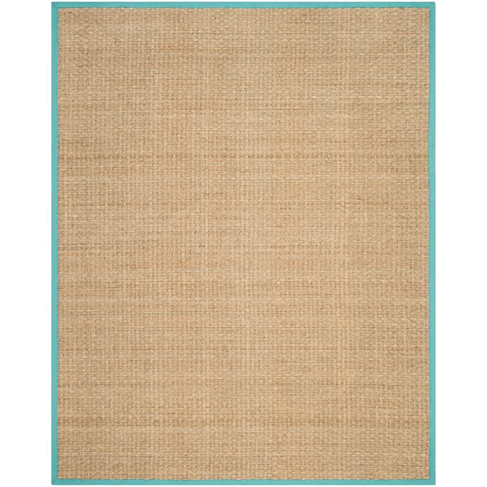 SAFAVIEH Natural Fiber Beige/Teal 8 ft. x 10 ft. Border Area Rug NF114R ...