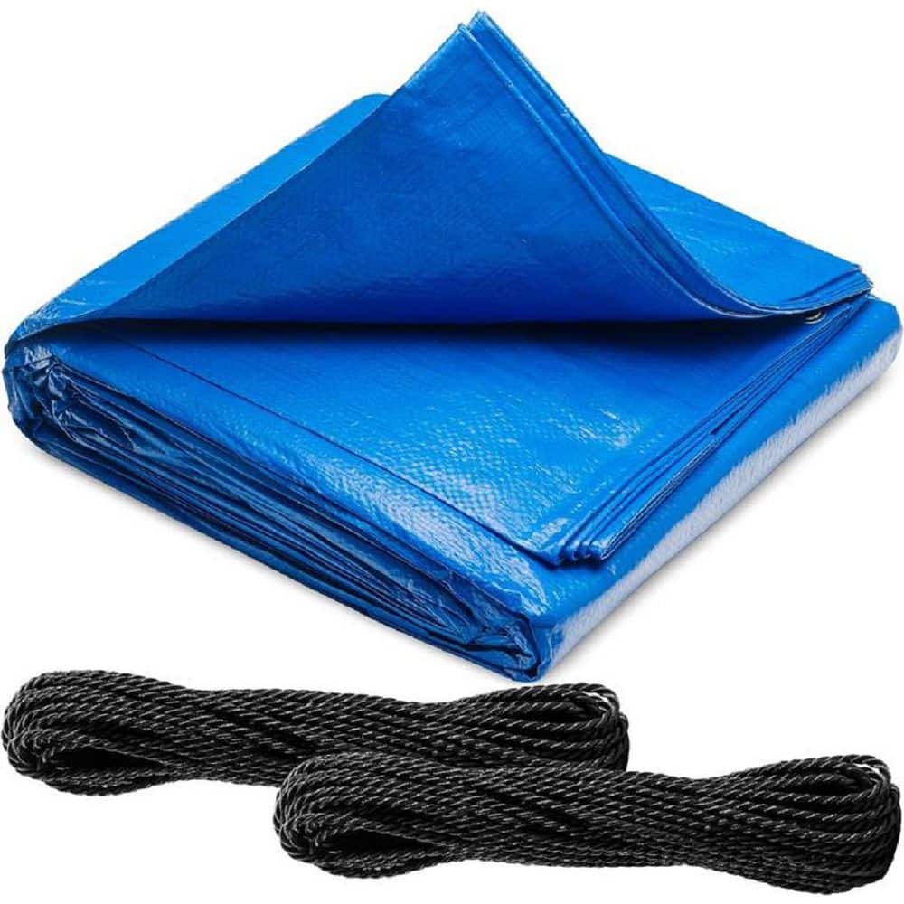 BOEN 20 ft. x 25 ft. Blue Poly Tarp 1-Pack 5 Mil FR UV Water-Resistant ...