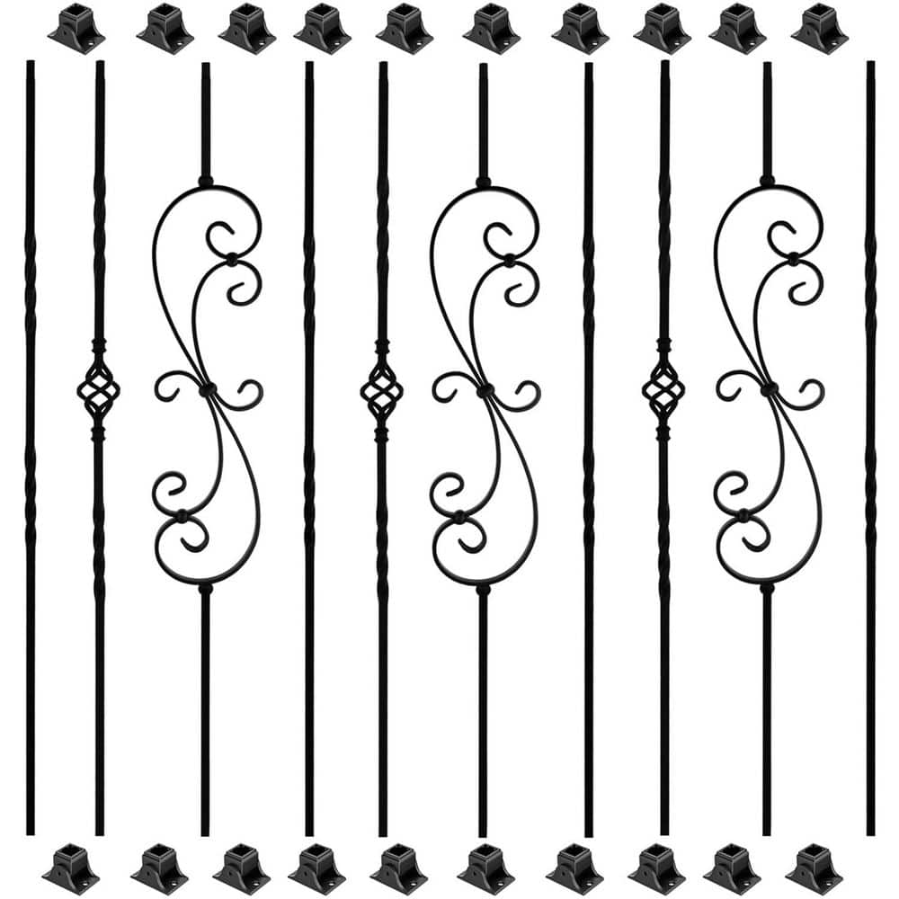 Afoxsos 44 in. H x 0.5 in. W Black Wrought Iron Stair Railing Kit with ...
