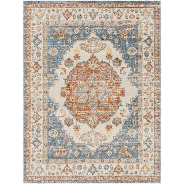 Livabliss Lillian Rust/Blue 9 ft. x 12 ft. Medallion Machine-Washable ...