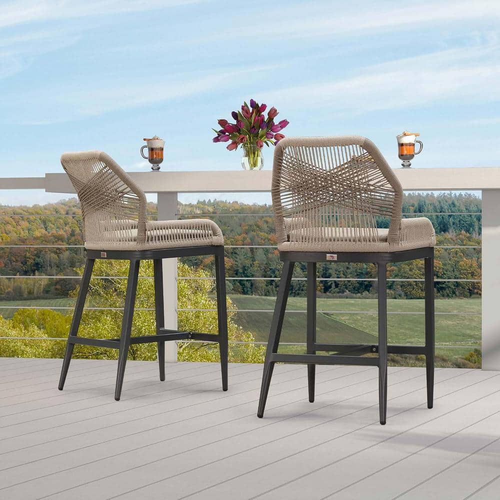 PURPLE LEAF Modern Aluminum Twill Wicker Woven Bar Height Outdoor Bar ...