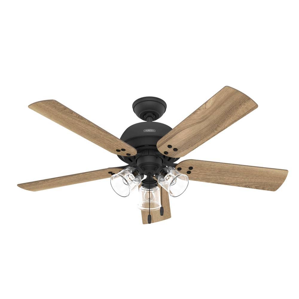 Hunter Shady Grove 52 in. Indoor Matte Black Ceiling Fan with Light Kit ...