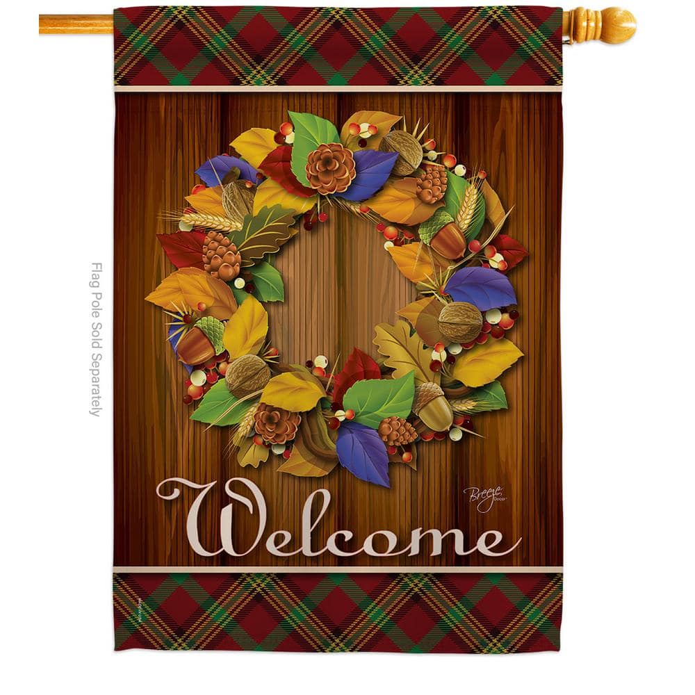 Breeze Decor 28 in. x 40 in. Fall Wreath Fall House Flag Double-Sided ...