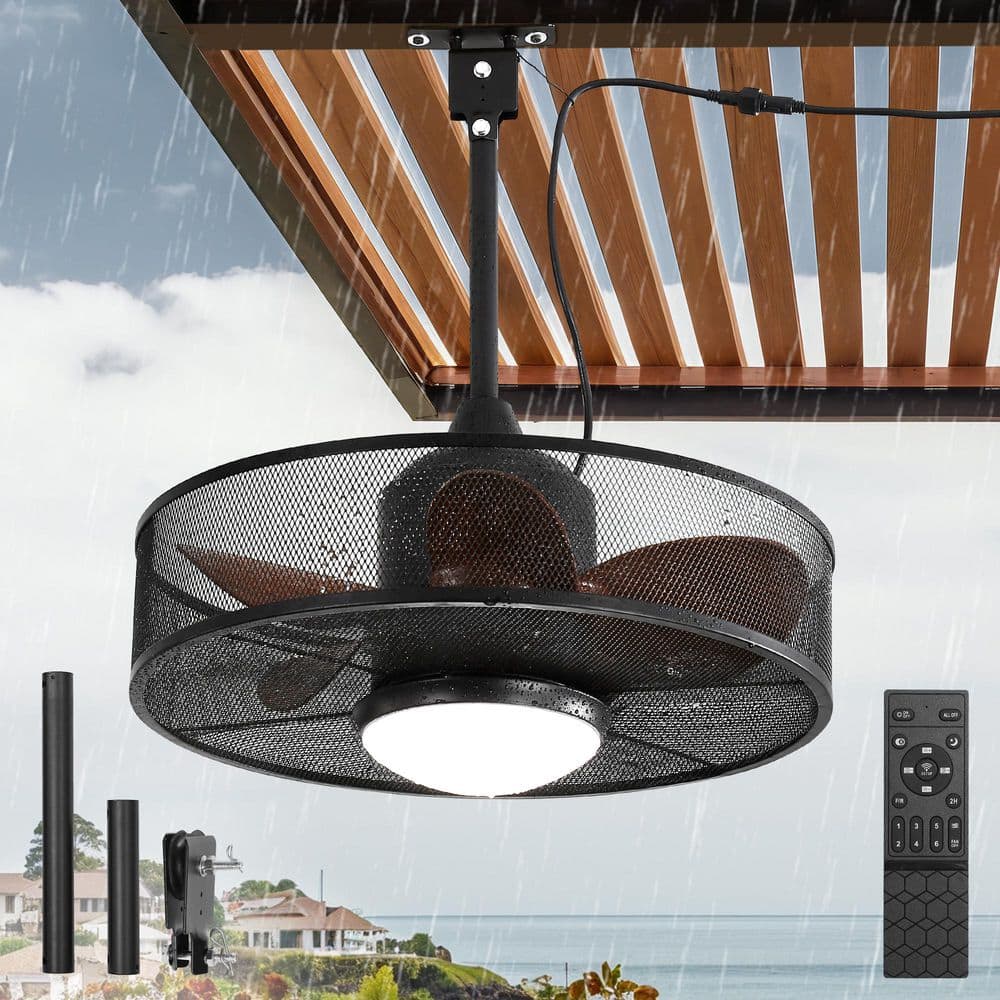 HINNIXY 20 in. Brown Outdoor Wet-Rated Dimmable LED 6 Wind Speeds ...