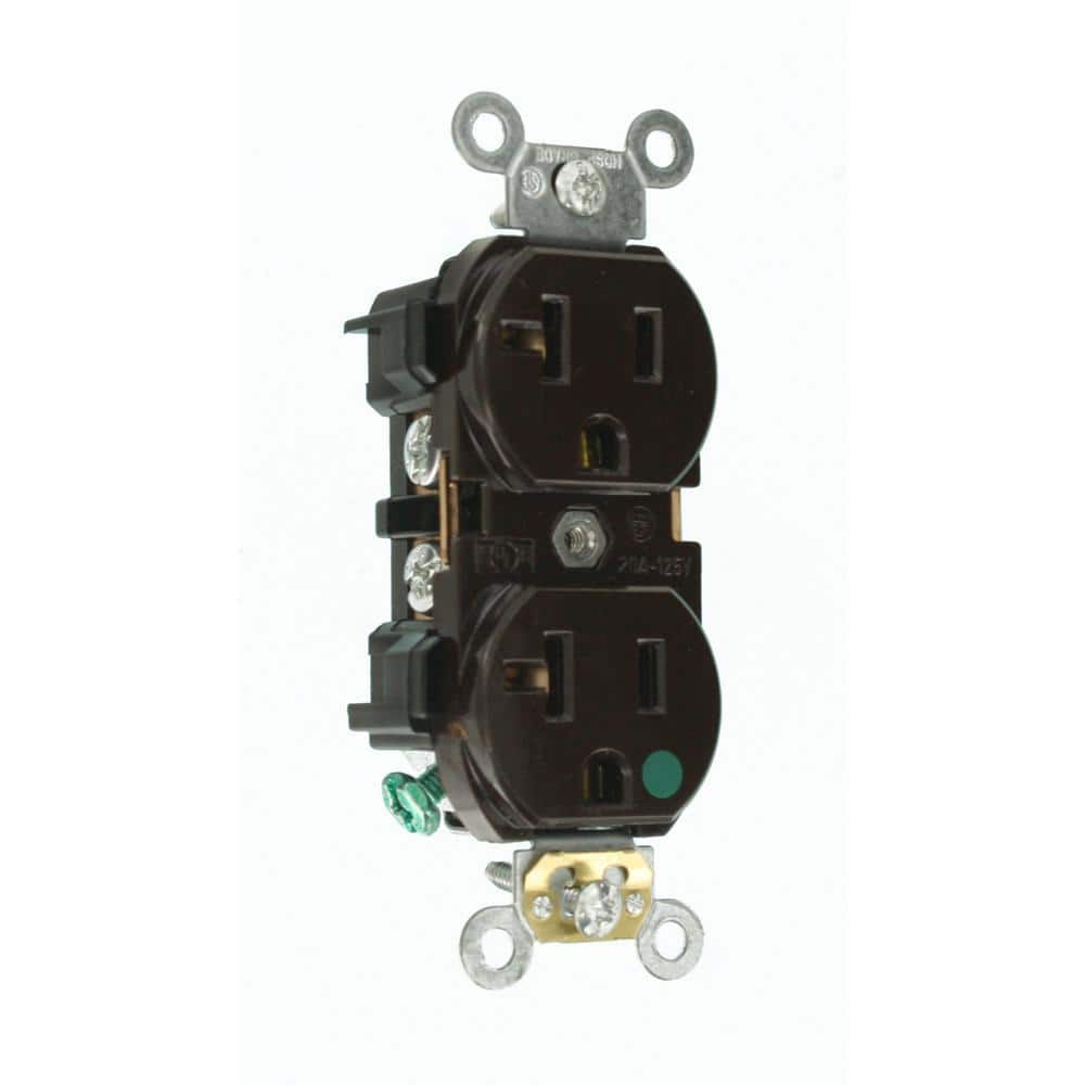Leviton 20 Amp 125 V Hospital Grade Duplex Outlet/Receptacle, Brown (1-Pack) 8300-H 8300-H - The ...