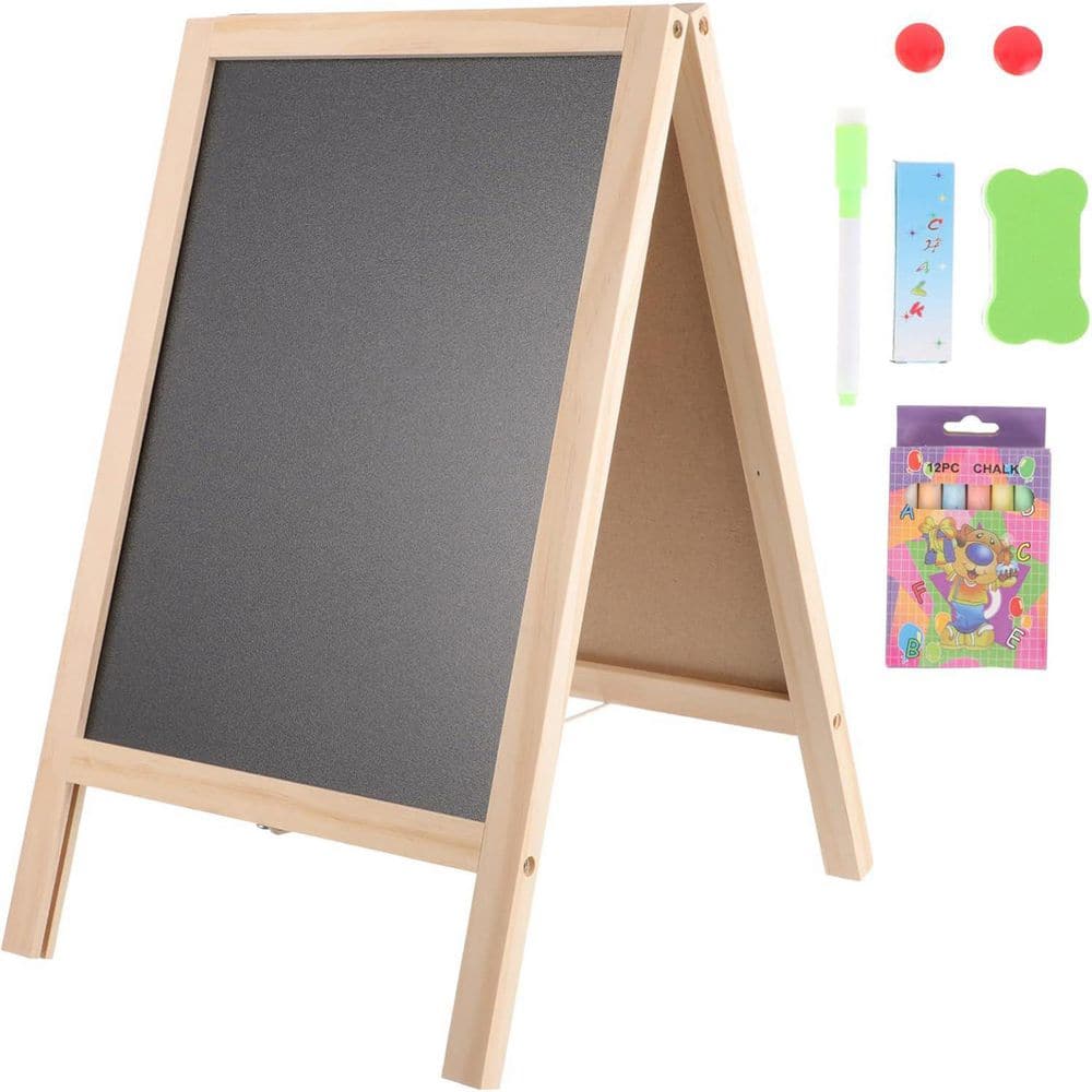 Afoxsos 1-Pack Double-Sided Wooden Blackboard and Magnetic Whiteboard ...