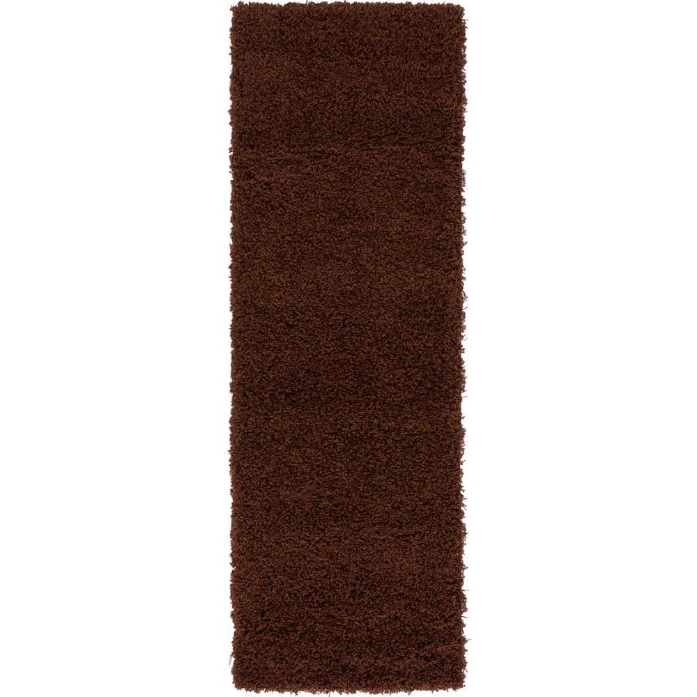 Unique Loom Solid Shag Chocolate Brown 6 ft. Runner Rug 3136085 - The ...