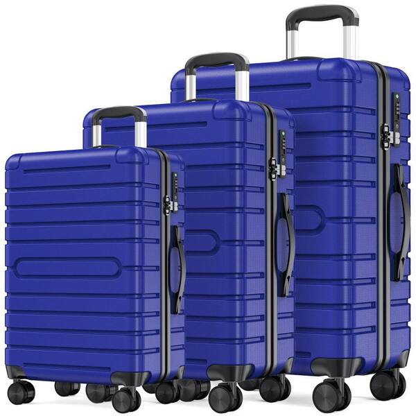 HONGGE 3-Piece Navy Luggage Sets Hard Shell Luggage Sets with Spinner ...